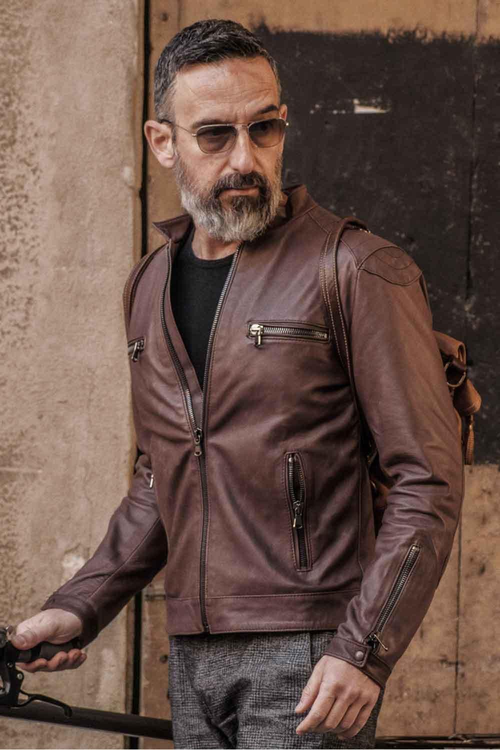 Michele with Stitching men's leather jacket | Barone Firenze