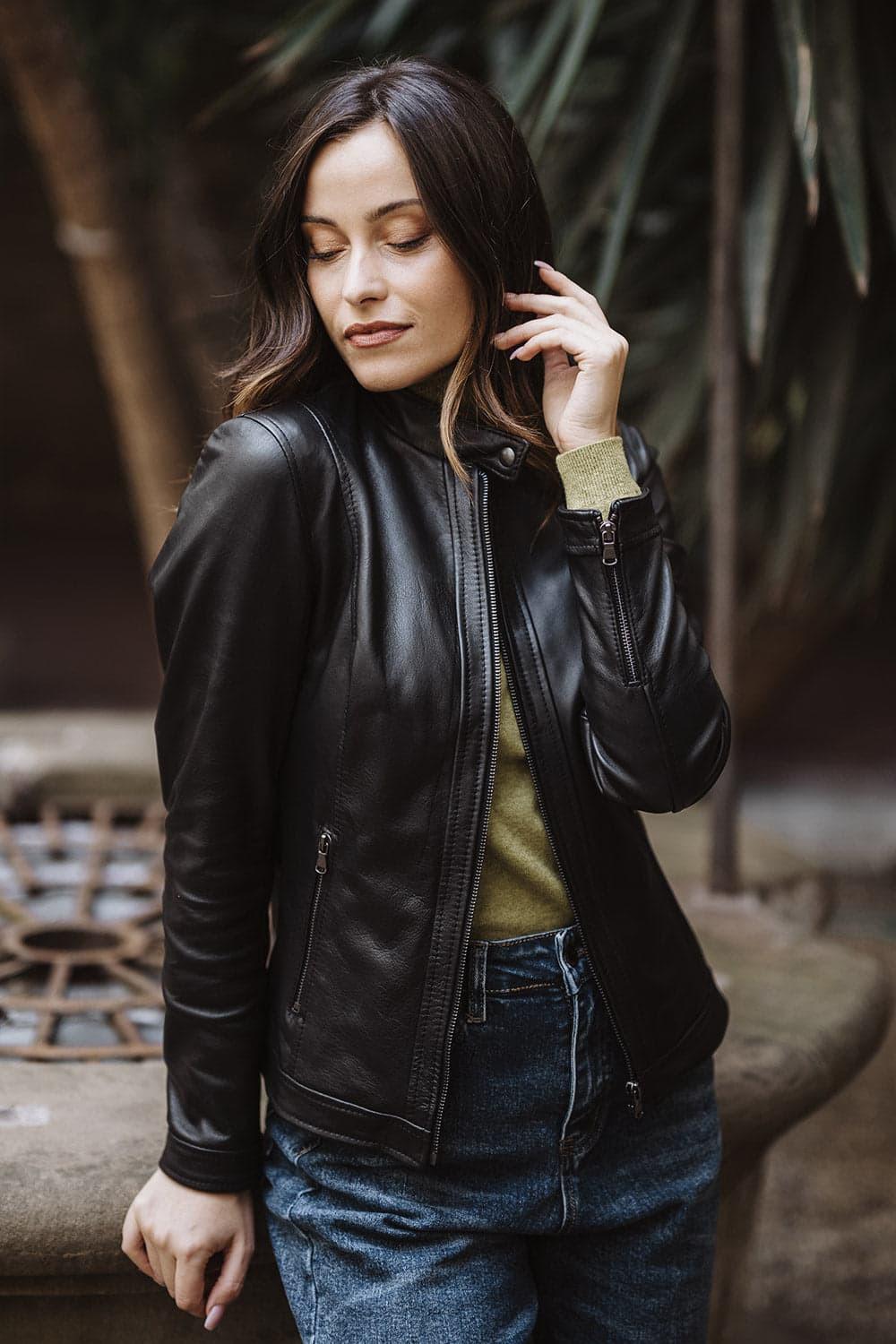 Purple black leather jacket for women | Barone Firenze